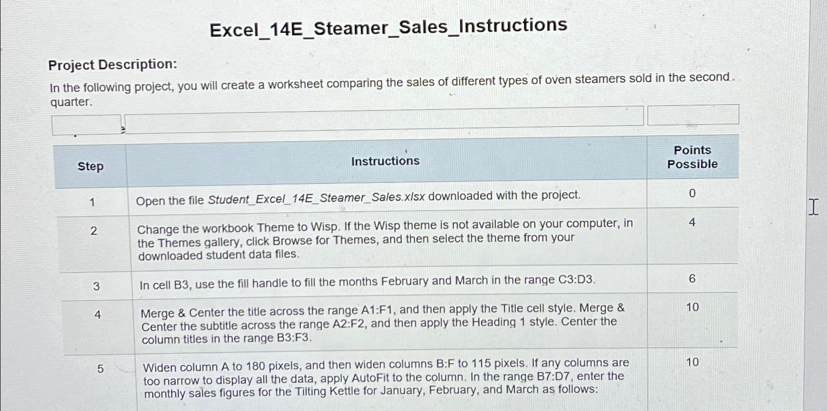 Solved Excel_14E_Steamer_Sales_InstructionsProject | Chegg.com