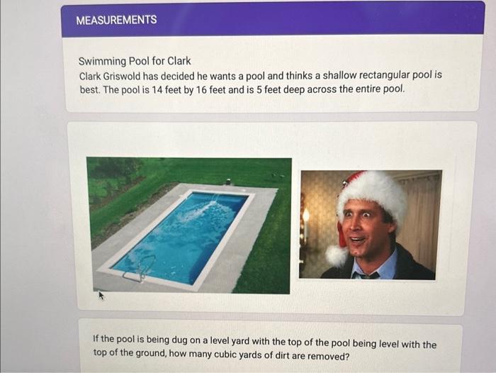 Solved Swimming Pool for Clark Clark Griswold has decided he | Chegg.com