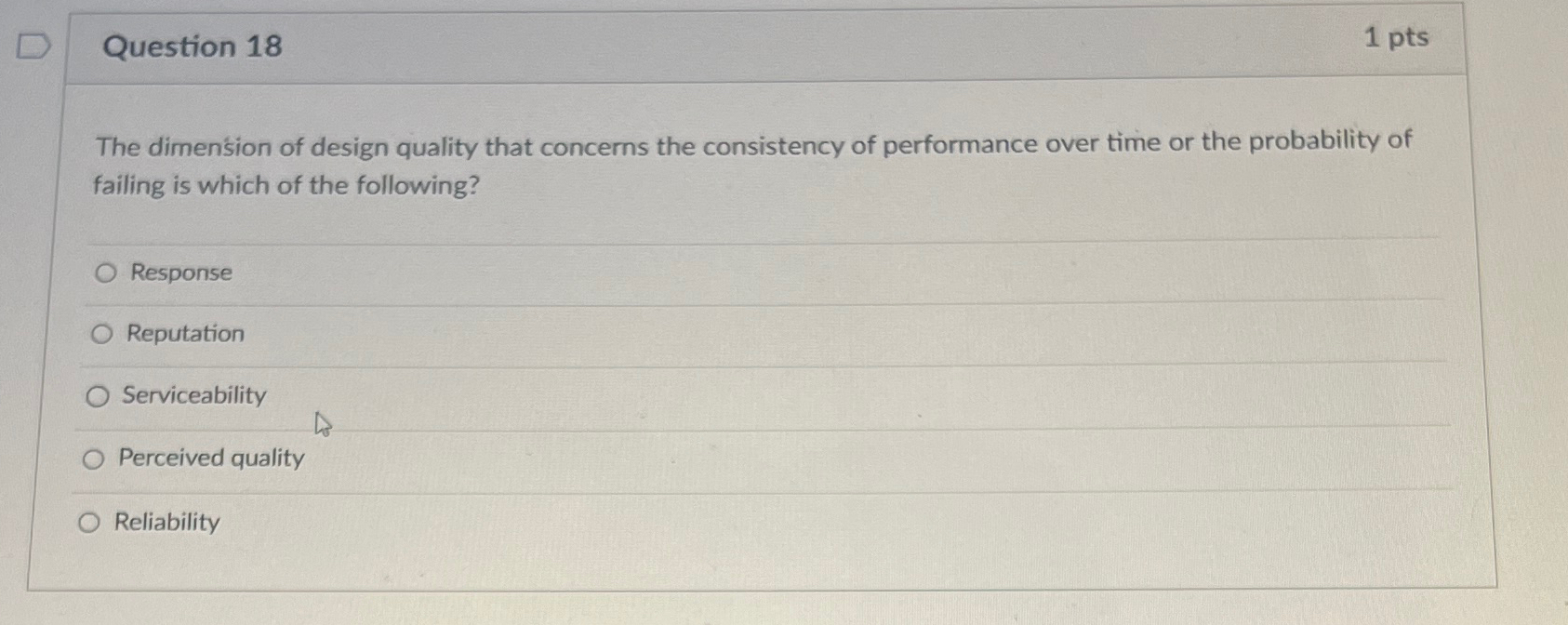 Solved Question 181 ﻿ptsThe dimension of design quality that | Chegg.com