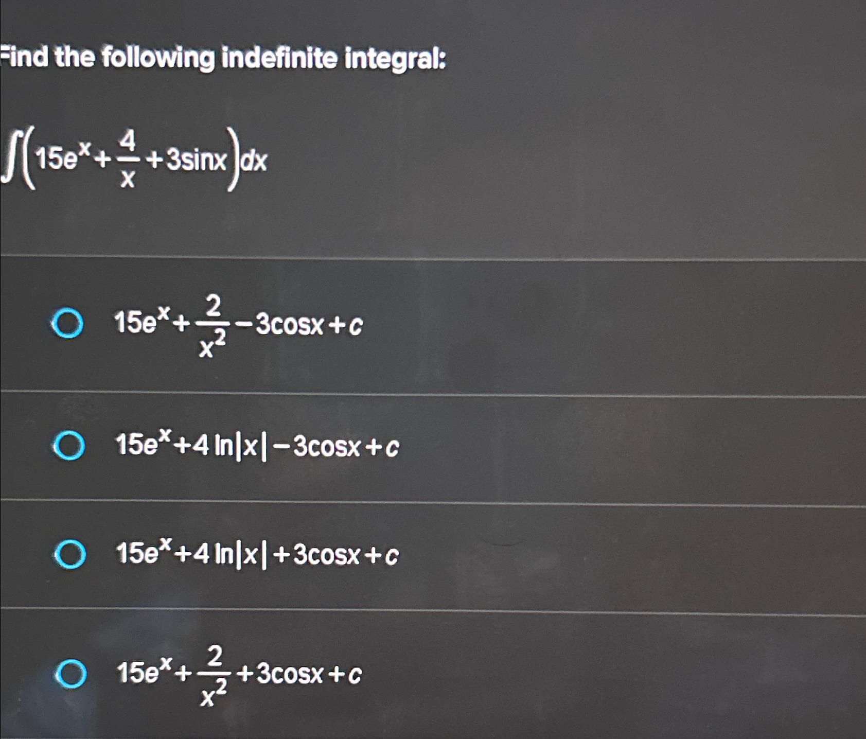 Solved Find the following indefinite | Chegg.com