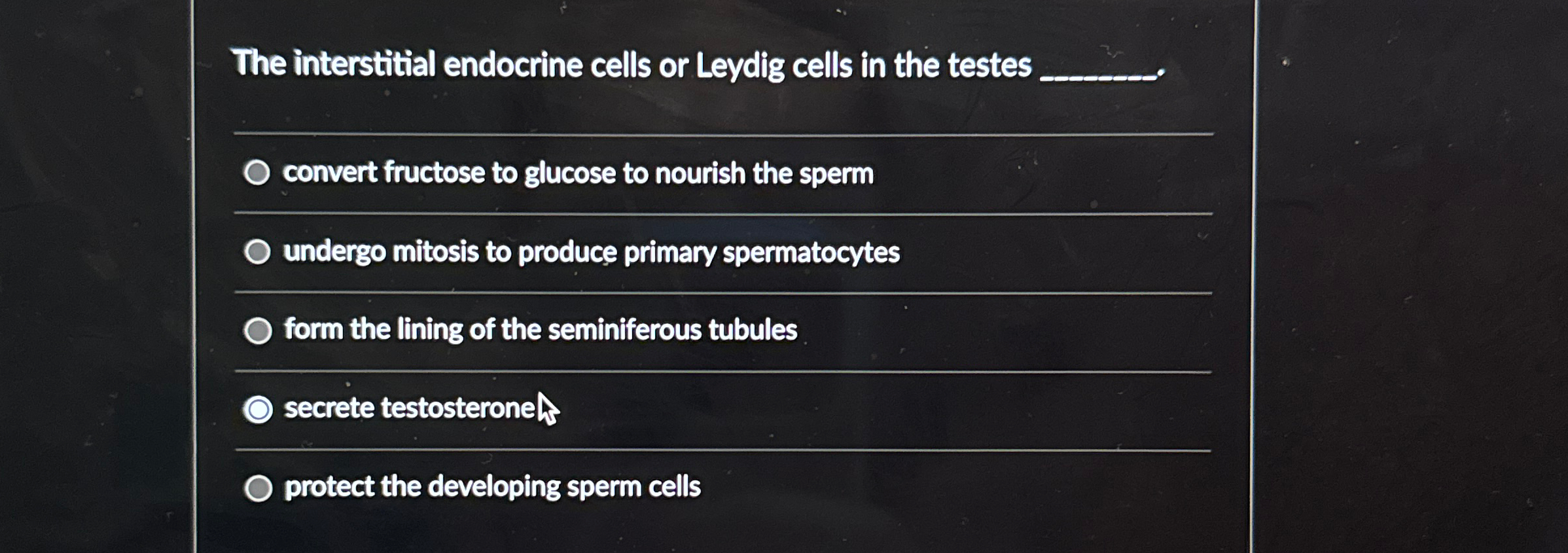 Solved The interstitial endocrine cells or Leydlig cells in | Chegg.com