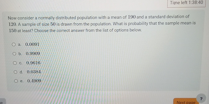 Solved Time left 1:38:40Now consider a normally distributed | Chegg.com