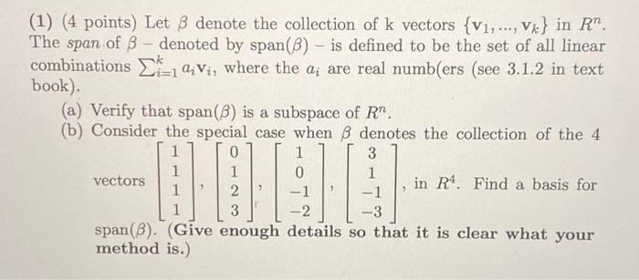 Solved (1) (4 points) Let β denote the collection of k | Chegg.com