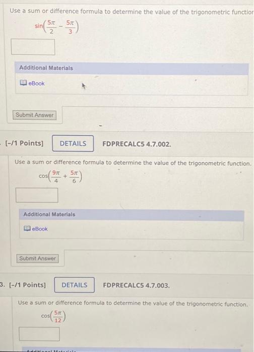 Solved Use a sum or difference formula to determine the | Chegg.com