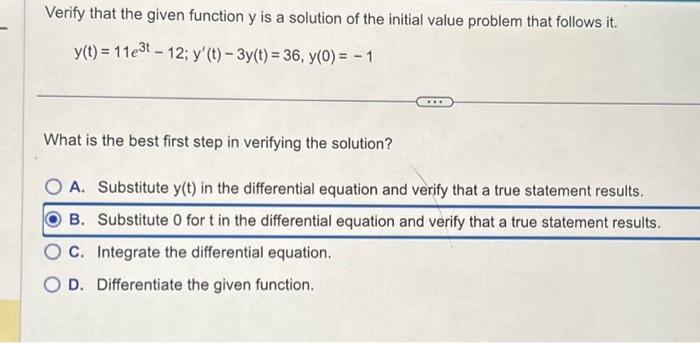 Solved Verify that the given function y is a solution of the | Chegg.com