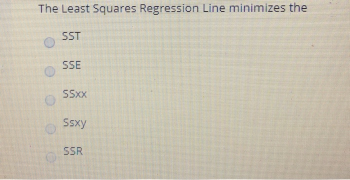 Solved The Least Squares Regression Line minimizes the SST | Chegg.com