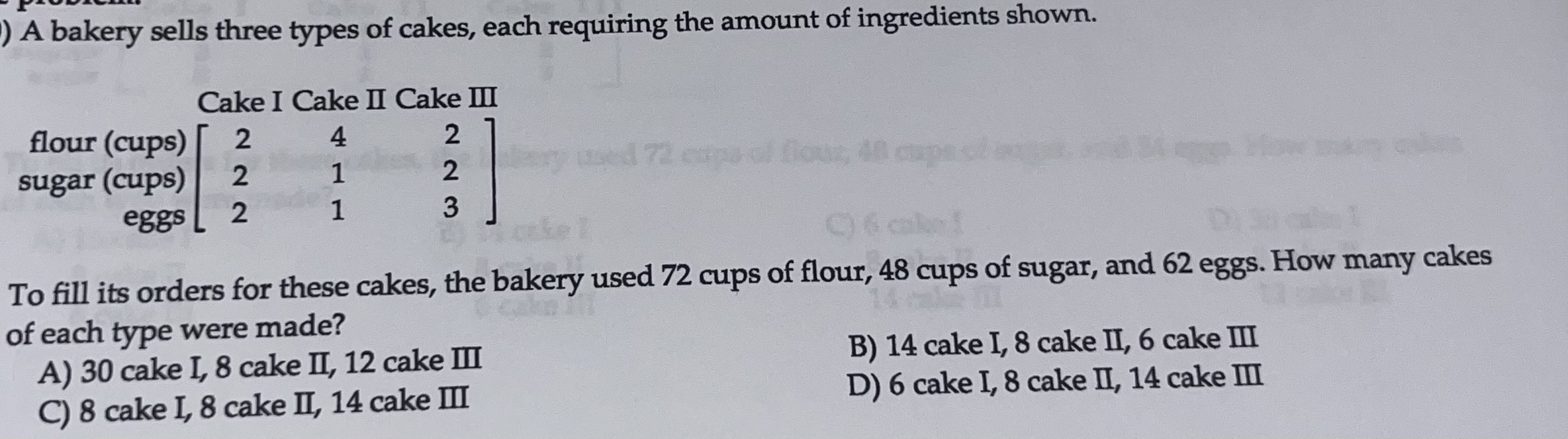 Solved A bakery sells three types of cakes, each requiring | Chegg.com