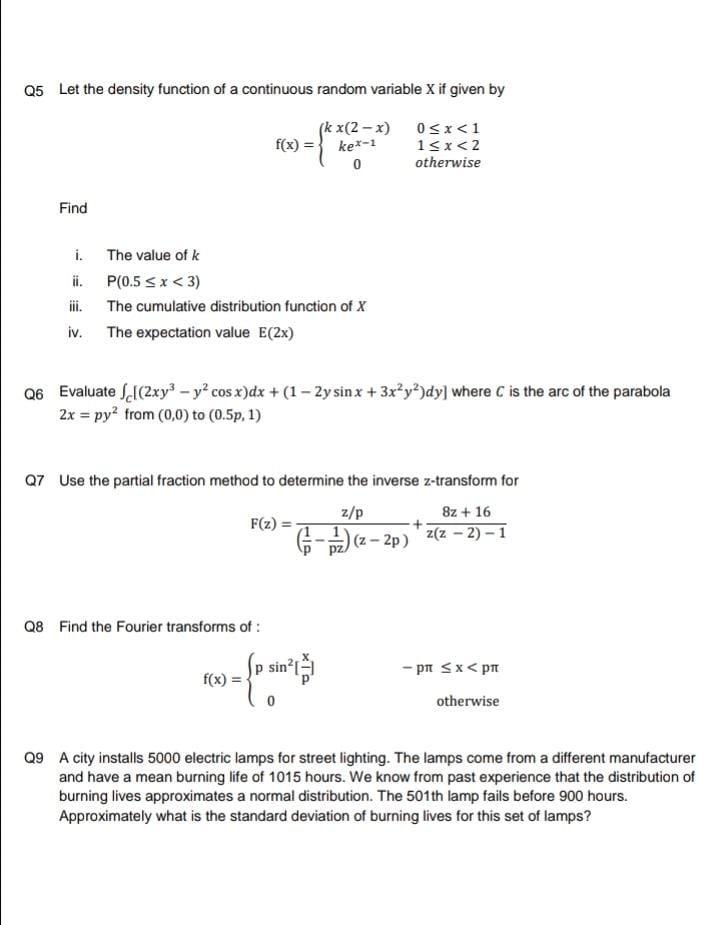 Solved Q5 Let the density function of a continuous random | Chegg.com