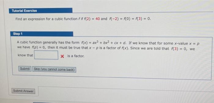 Solved Tutorial Exercise Find an expression for a cubic | Chegg.com