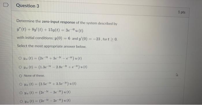 Solved Determine the zero-input response of the system | Chegg.com