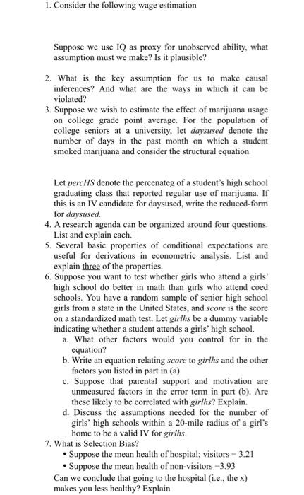 Solved 1. Consider the following wage estimation Suppose we | Chegg.com