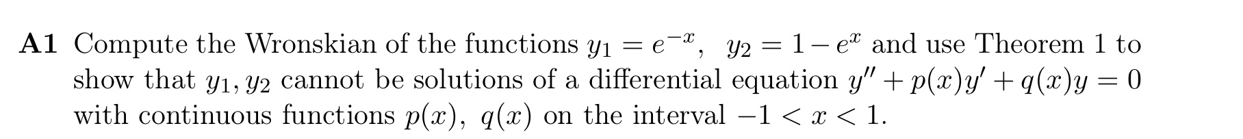 Solved A1 ﻿Compute the Wronskian of the functions | Chegg.com
