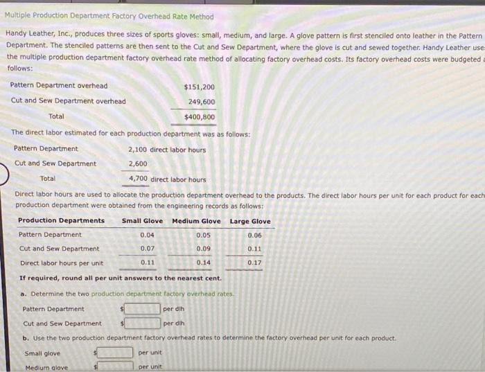 Solved Multiple Production Department Factory Overhead Rate | Chegg.com