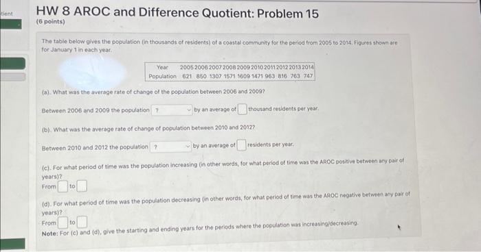 Solved HW 8 AROC and Difference Quotient: Problem 15 (6 | Chegg.com