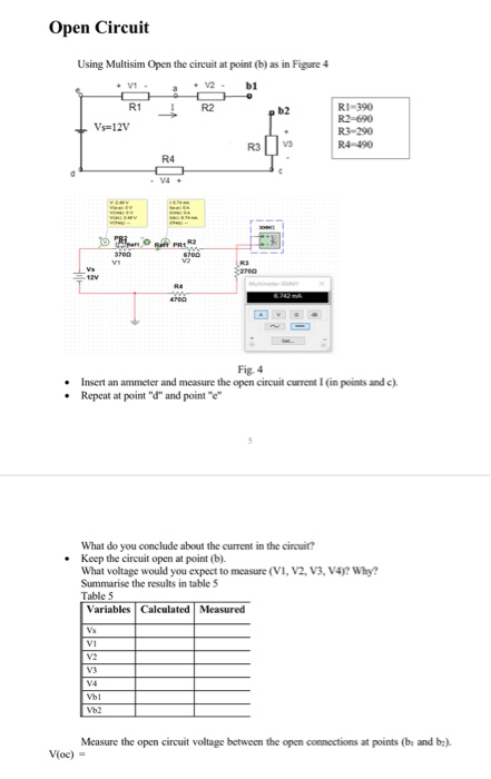 Solved Open Circuit Using Multisim Open the circuit at point | Chegg.com