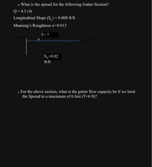 Solved b. What is the spread for the following Gutter | Chegg.com
