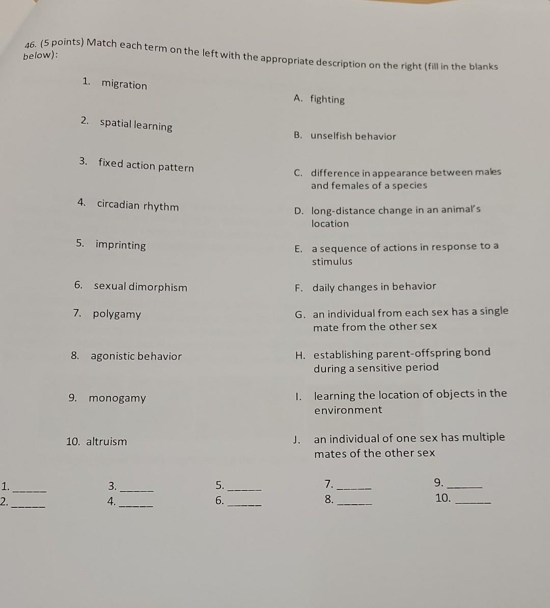 Solved 46. (5 points) Match each term on the left with the | Chegg.com