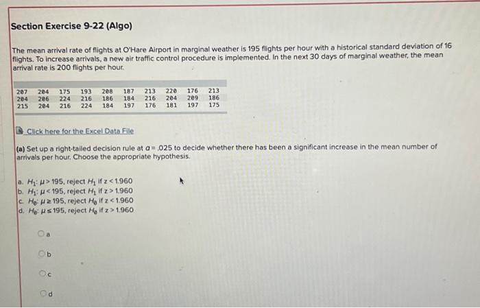 Solved Section Exercise 9-22 (Algo) The mean arrival rate of | Chegg.com