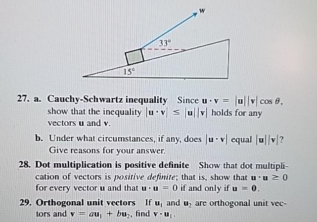 Solved a. ﻿Cauchy-Schwartz inequality Since u*v=|u||v|cosθ, | Chegg.com