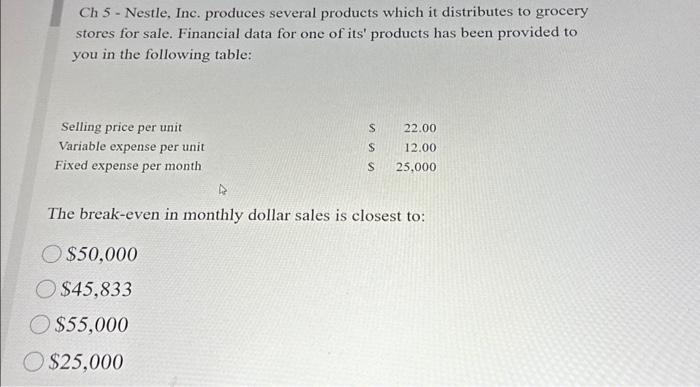 Solved Nestle, Inc. produces several products which it | Chegg.com