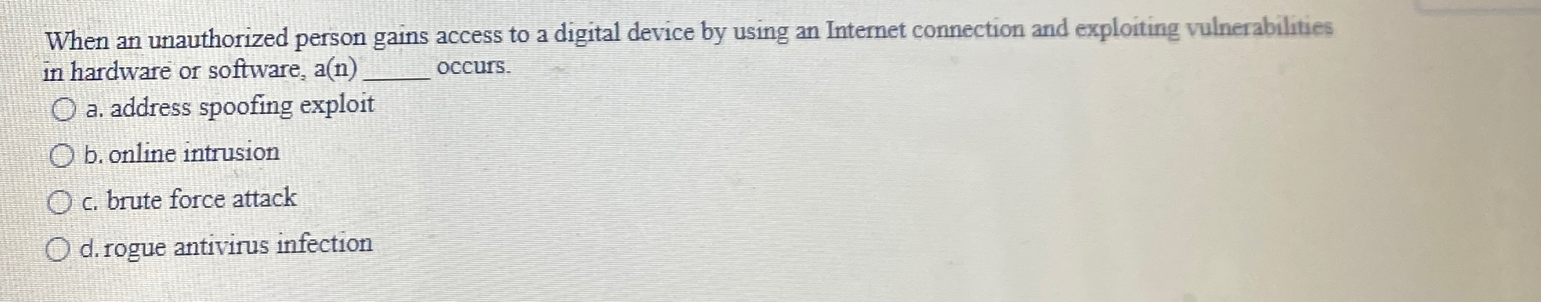 Solved When an unauthorized person gains access to a digital | Chegg.com