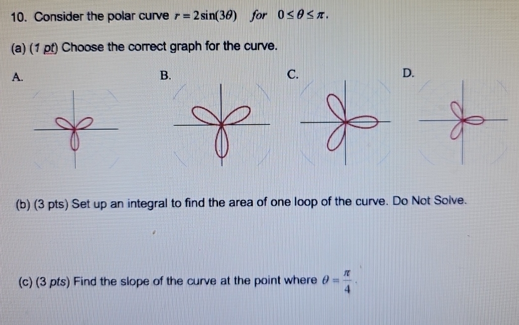Solved Consider the polar curve r=2sin(3θ) ﻿for 0≤θ≤π.(a) (1 | Chegg.com