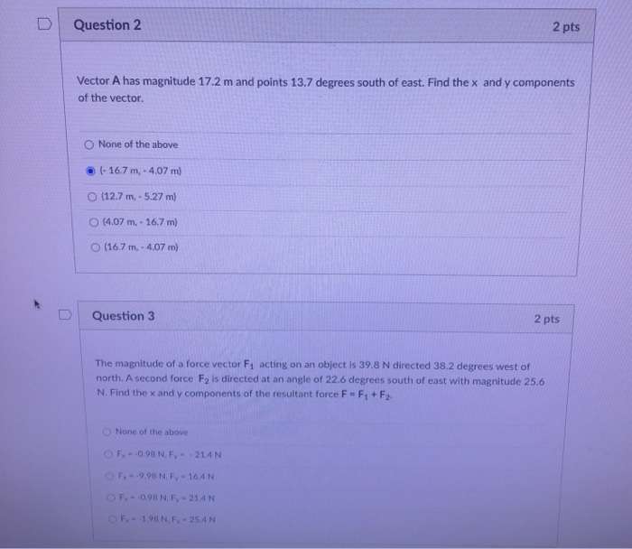 Solved Question 2 2 pts Vector A has magnitude 17.2 m and | Chegg.com Solved Question 2 2 pts Vector A has magnitude 17.2 m and | Chegg.com