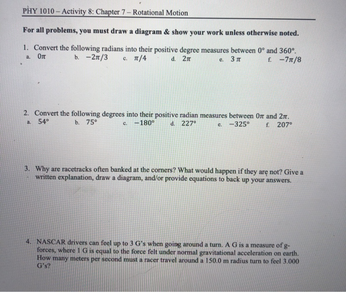 Solved PHY 1010 - Activity 8: Chapter 7 - Rotational Motion | Chegg.com