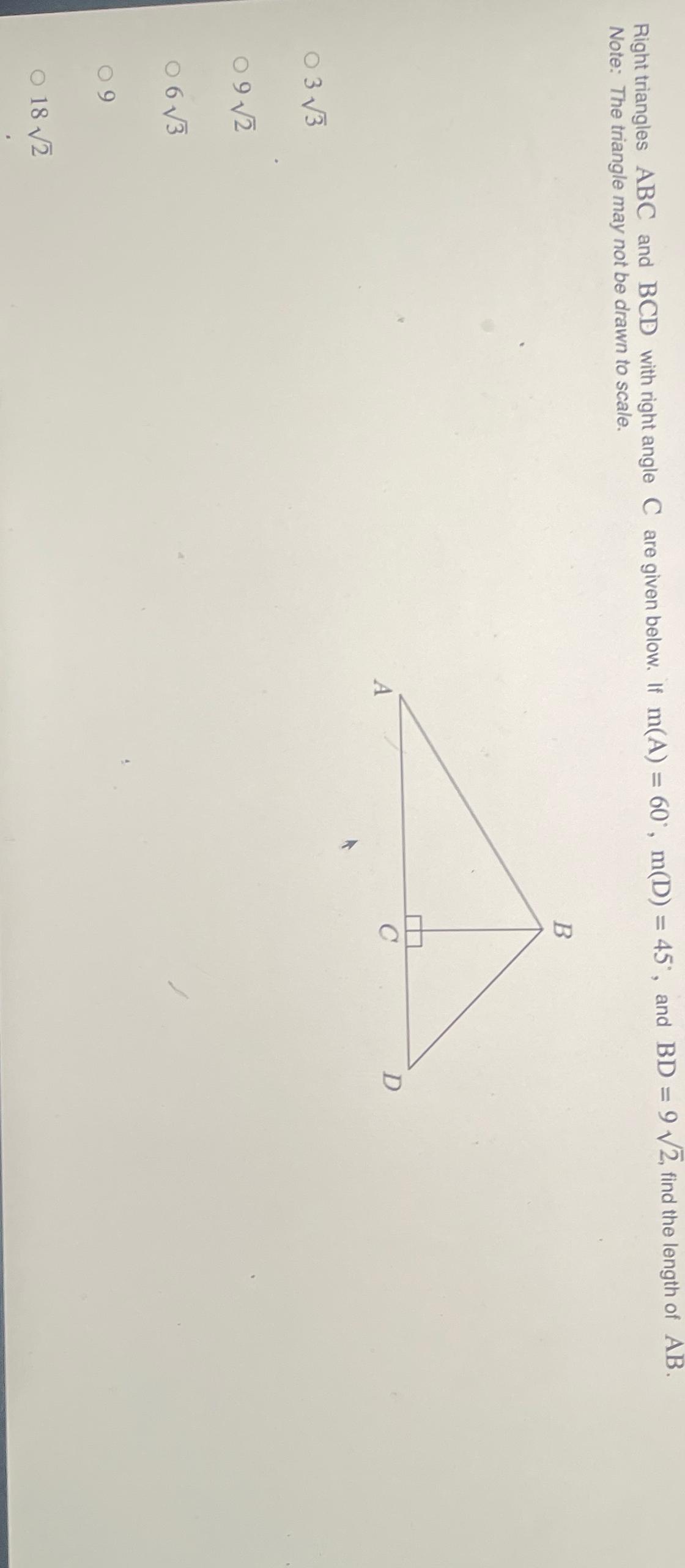 Solved Right triangles ABC and BCD ﻿with right angle C ﻿are | Chegg.com