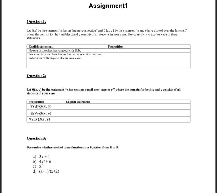 Solved Assignment1 Question1: Let I(x) be the statement " x | Chegg.com