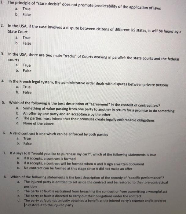 Solved 1. The principle of "stare decisis" does not promote | Chegg.com