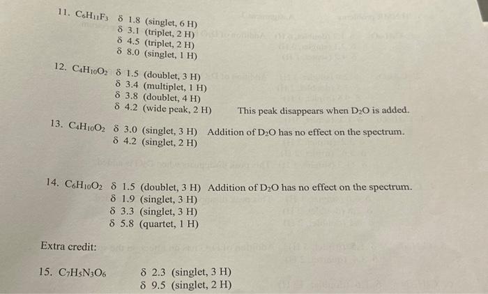 Solved 11. C6H11 F3δδδδ1.8 (singlet, 6H ) 3.1 (triplet, 2H ) | Chegg.com