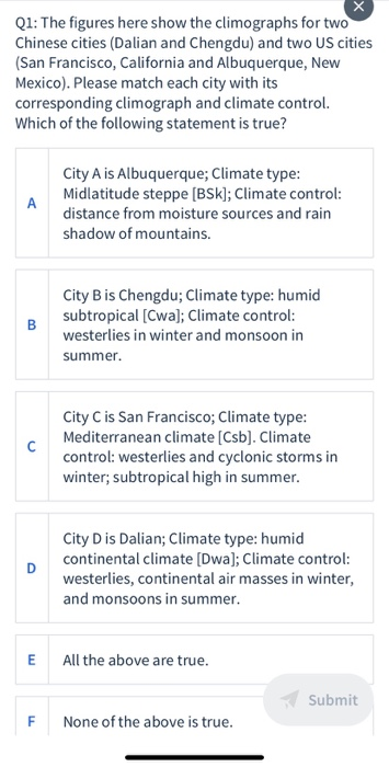 Solved Q1: The figures here show the climographs for two | Chegg.com