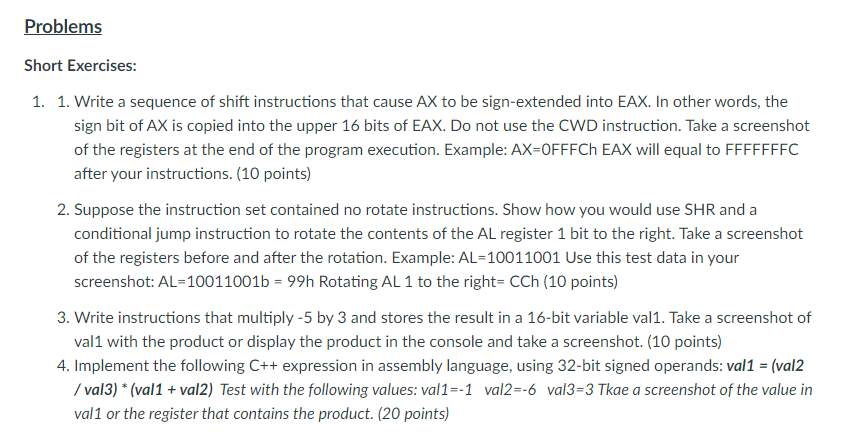 Solved I need help answering these 4 ﻿assembly masm coding | Chegg.com