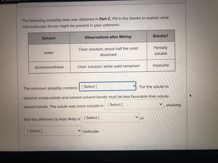 Solved The following solubility data was obtained in Part C. | Chegg.com