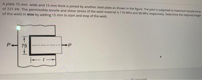 Solved A plate 75 mm wide and 15 mm thick is joined by | Chegg.com