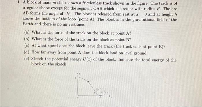 Solved 1. A block of mass m slides down a frictionless track | Chegg.com