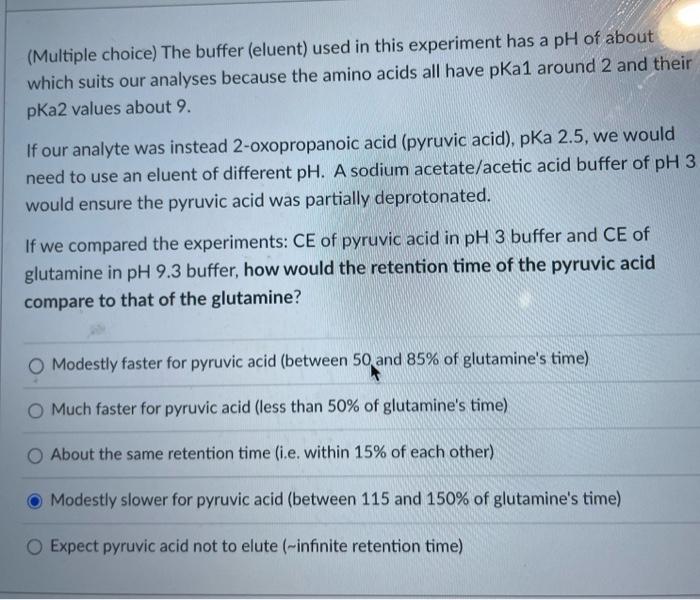 Solved (Multiple choice) The buffer (eluent) used in this | Chegg.com