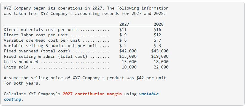 Solved XYZ Company began its operations in 2027. ﻿The | Chegg.com