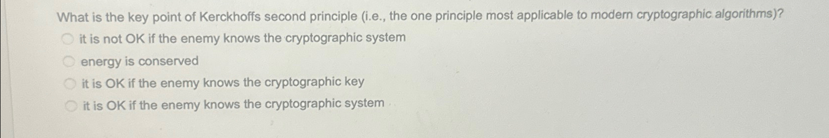 Solved What is the key point of Kerckhoffs second principle | Chegg.com
