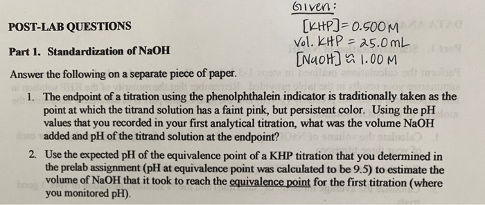 Solved Given: POST-LAB QUESTIONS [KHP]- 0.50OM TO Vol. | Chegg.com