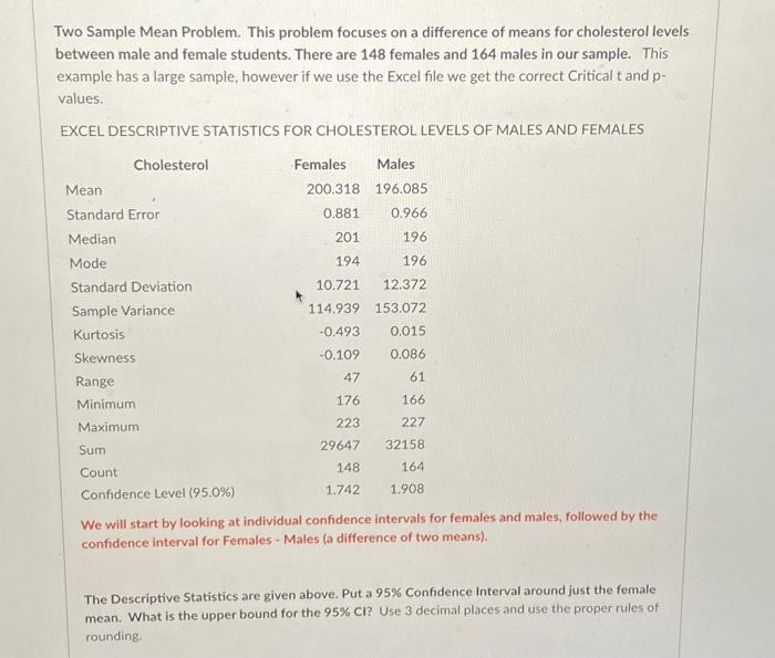 Solved Two Sample Mean Problem. This problem focuses on a | Chegg.com