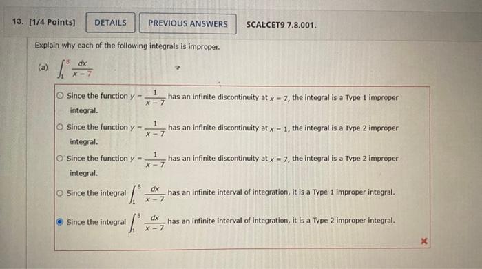 Solved Explain why each of the following integrals is | Chegg.com