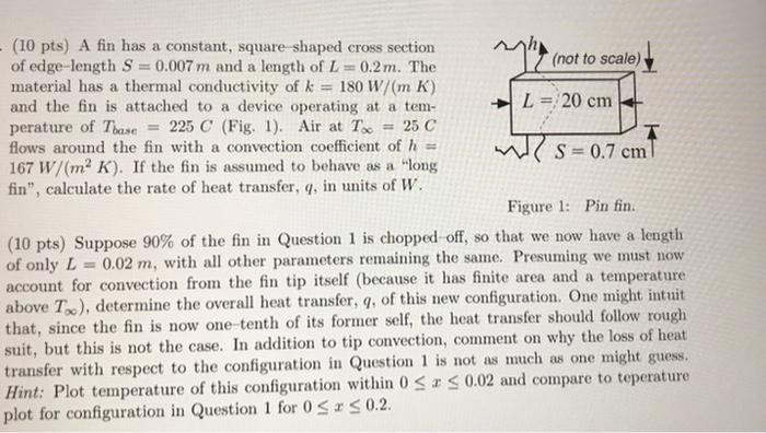 Solved - (10 pts) A fin has a constant, square shaped cross | Chegg.com