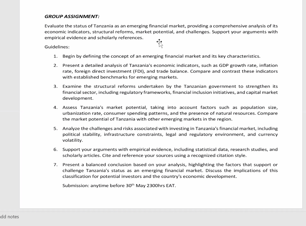 Solved GROUP ASSIGNMENT:Evaluate the status of Tanzania as | Chegg.com