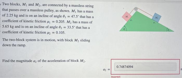 [Solved]: Two blocks, ( M_{1} ) and ( M_{2} ), are con