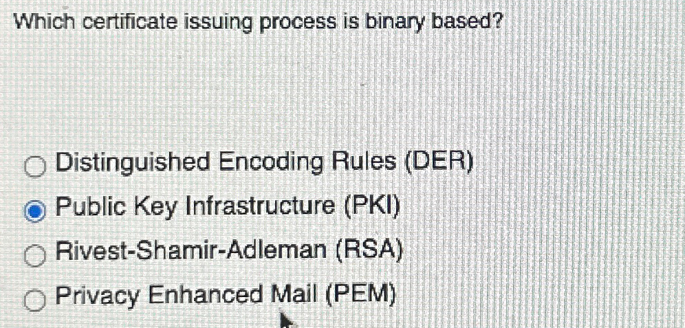 Solved Which certificate issuing process is binary | Chegg.com