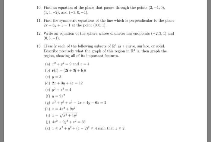 Solved 10. Find an equation of the plane that passes through | Chegg.com