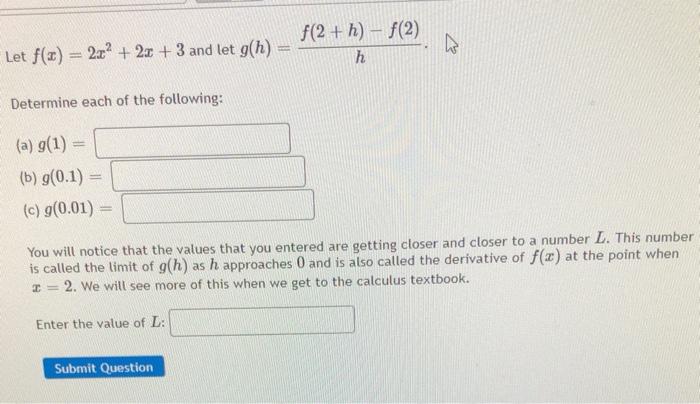 Solved Let F X 2x2 2x 3 And Let G H Hf 2 H −f 2 Determine