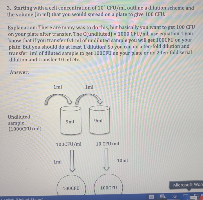 Solved 3. Starting witha cell concentration of 103 CFU/ml, | Chegg.com